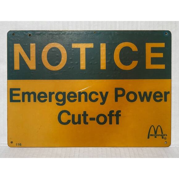 McDonald's | Accents | Vintage Mcdonalds Emergency Power Cut Off Sign ...